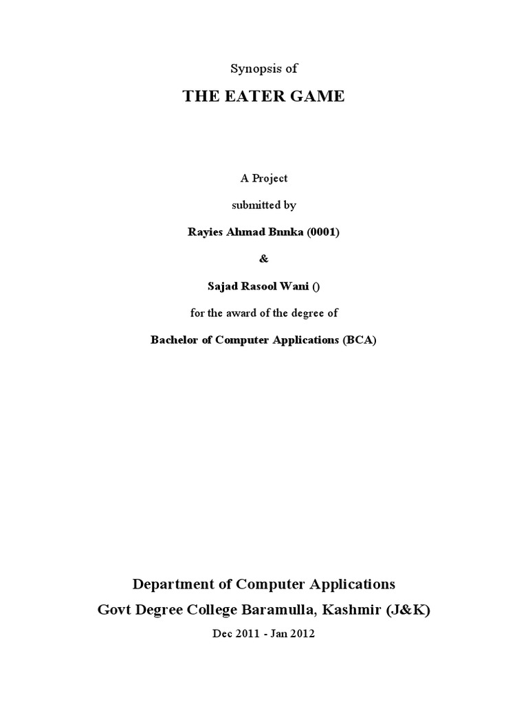 The Eater Game: Synopsis of | PDF | Operating System | Cursor (User Interface)