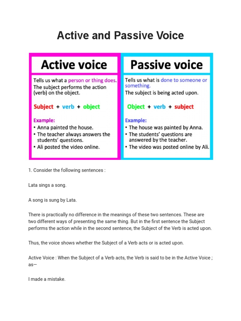 Active and Passive Voice | PDF | Verb | Subject (Grammar)
