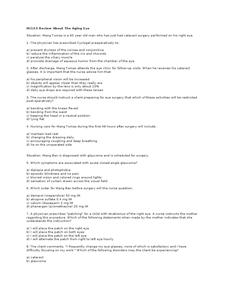 NCLEX Review About The Aging Eye | PDF | Glaucoma | Cataract