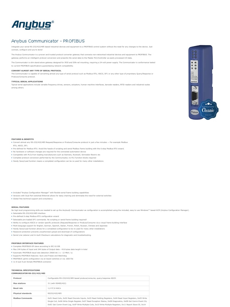 Anybus Communicator - PROFIBUS | PDF | Programmable Logic Controller ...