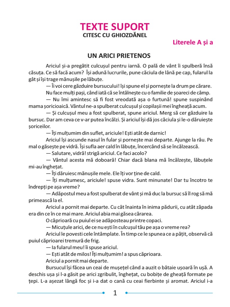TEXTE SUPORT Clasa Pregatitoare | PDF