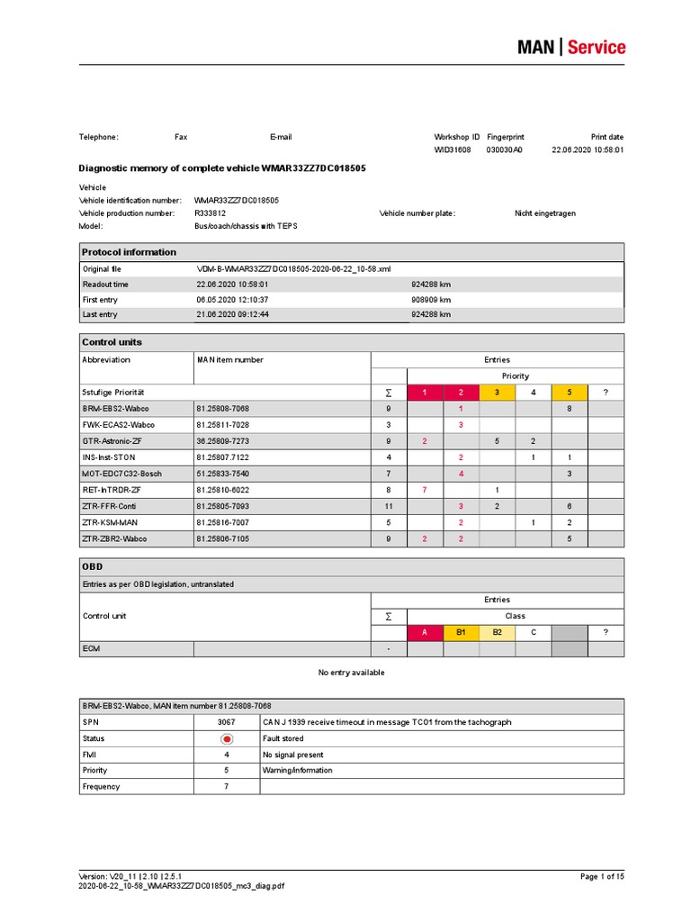 Vehicle Diagnostic Report WMAR33ZZ7DC018505 | PDF | Vehicle Technology ...