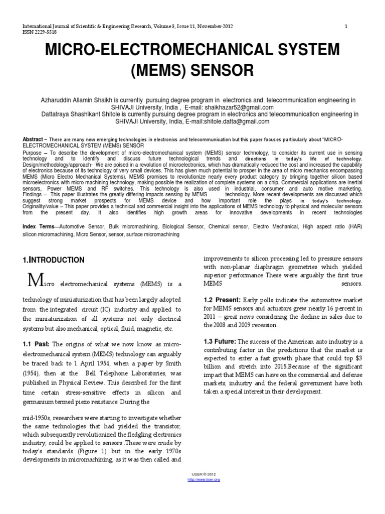 Micro Electromechanical System Mems Sensor | PDF | Microelectromechanical Systems | Materials