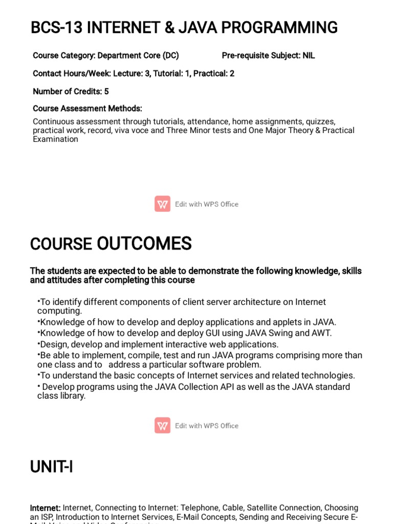 Bcs 13 Internet And Java Programming Pdf Internet Java Programming Language