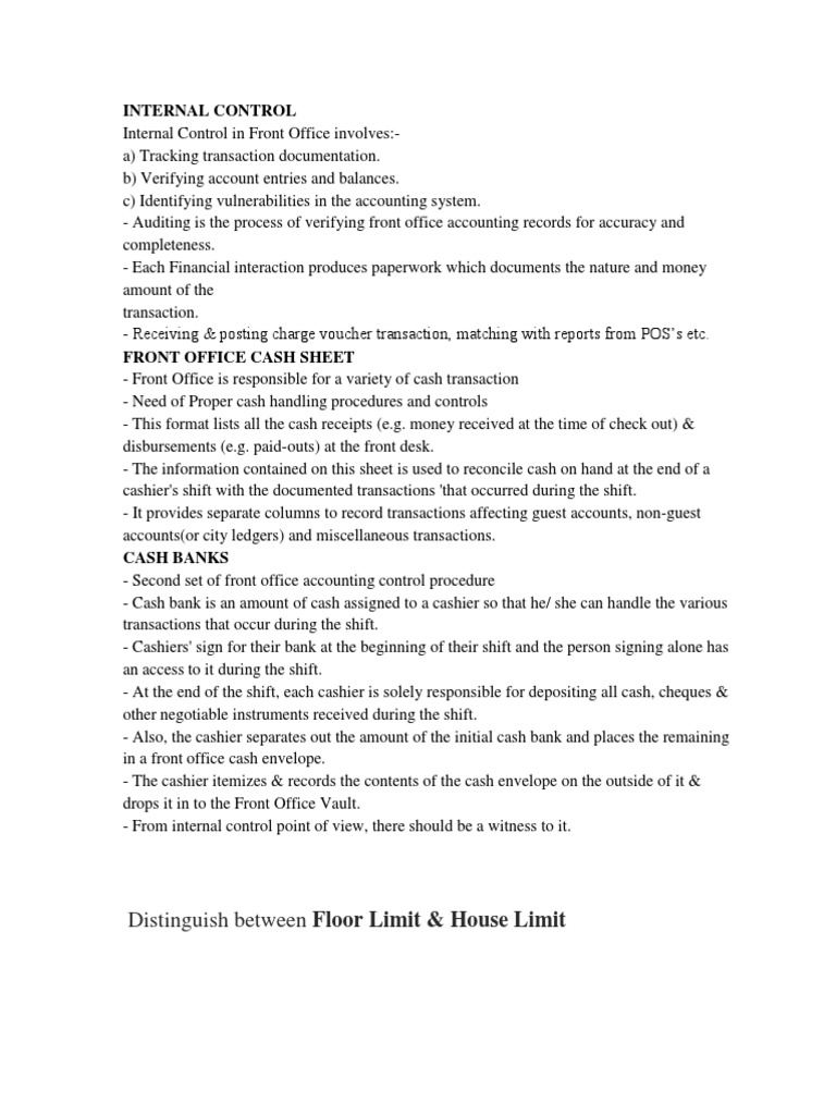 Internal Control: Distinguish Between Floor Limit & House Limit | PDF ...
