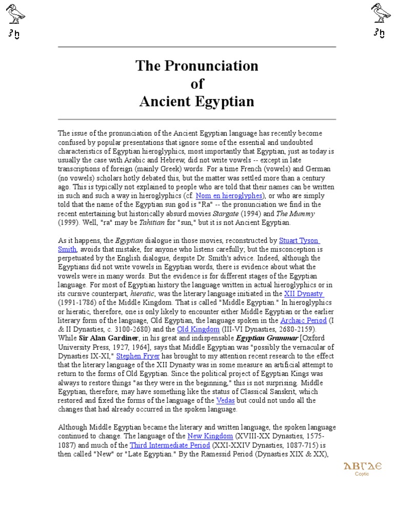 Ancient Egyptian Pronunciation Guide | PDF | Arabic | Egyptian Hieroglyphs