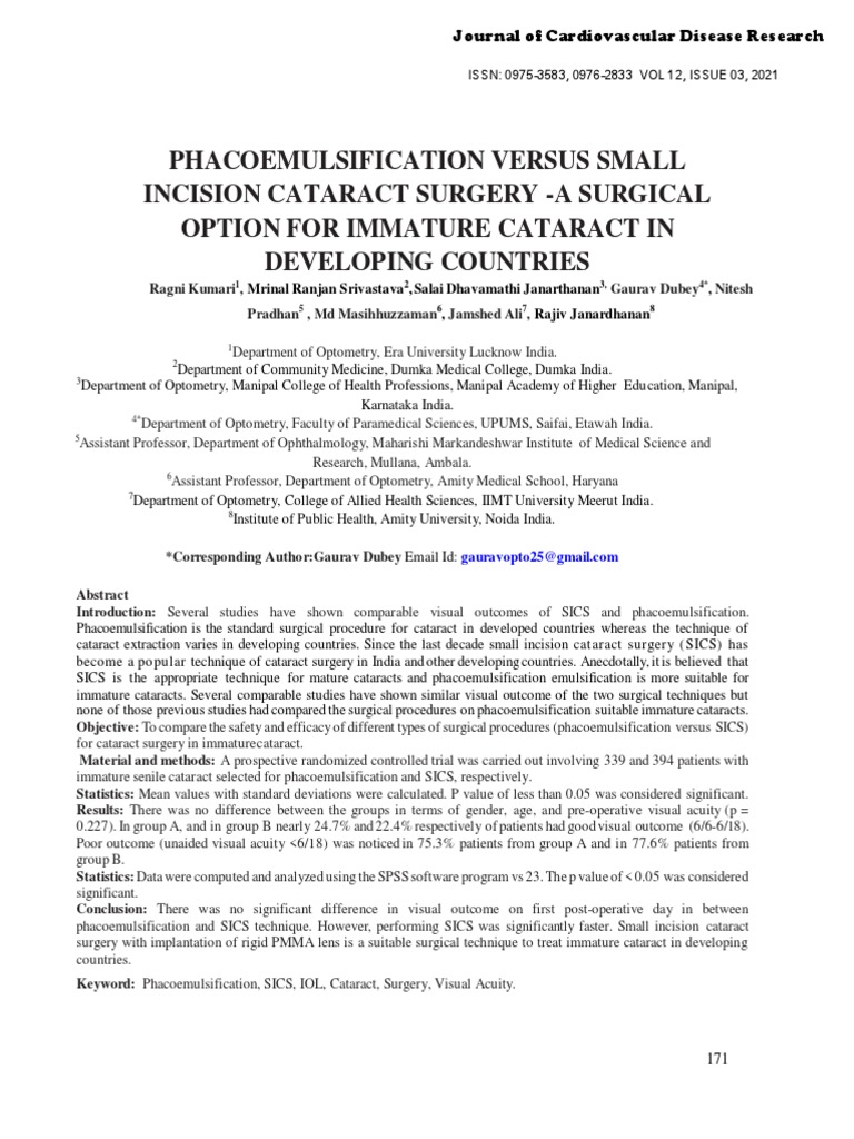 Phacoemulsification Versus Small Incision Cataract Surgery (SICS) A ...