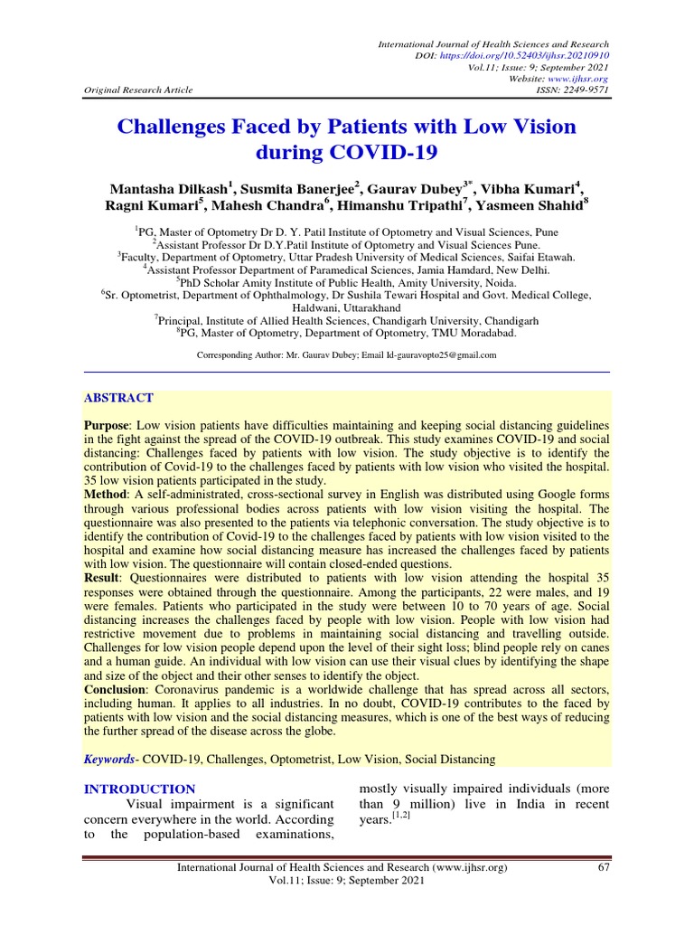 Low Vision Challenges During COVID-19 | PDF | Visual Impairment ...