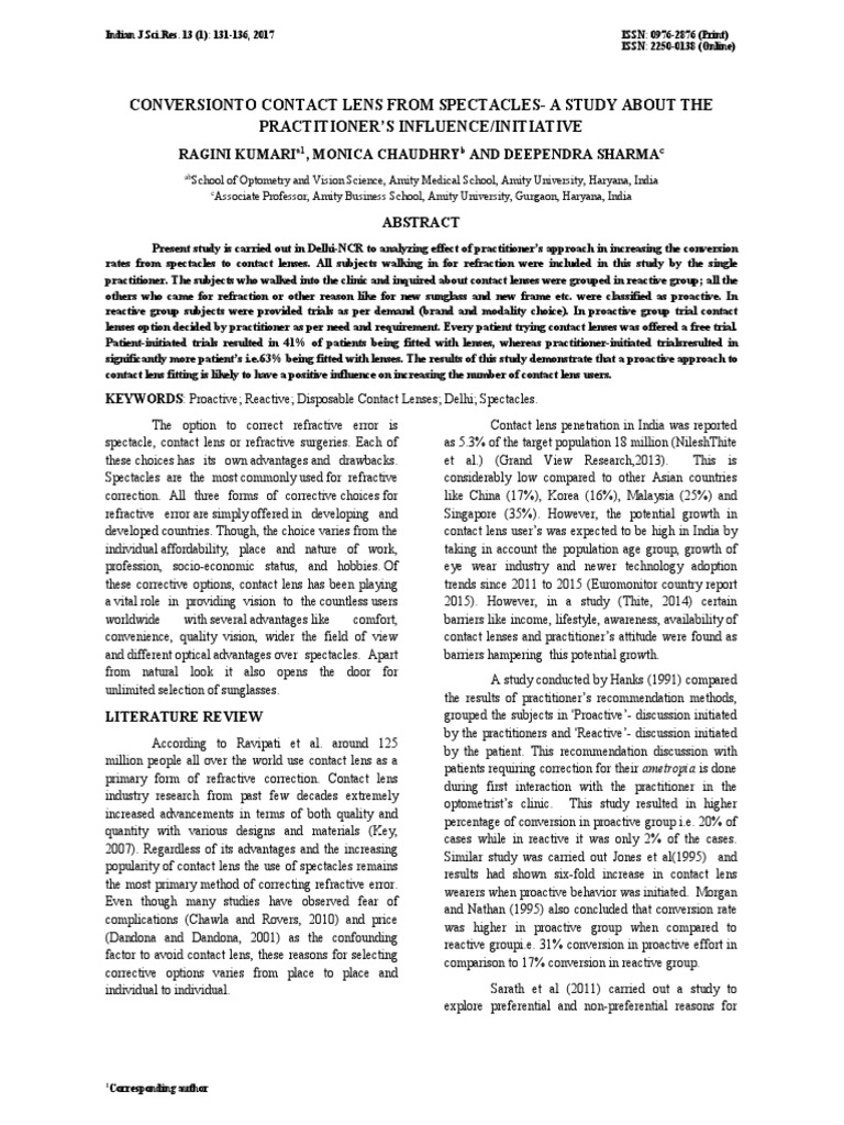 Conversion To CL Spectacles | PDF | Contact Lens | Glasses