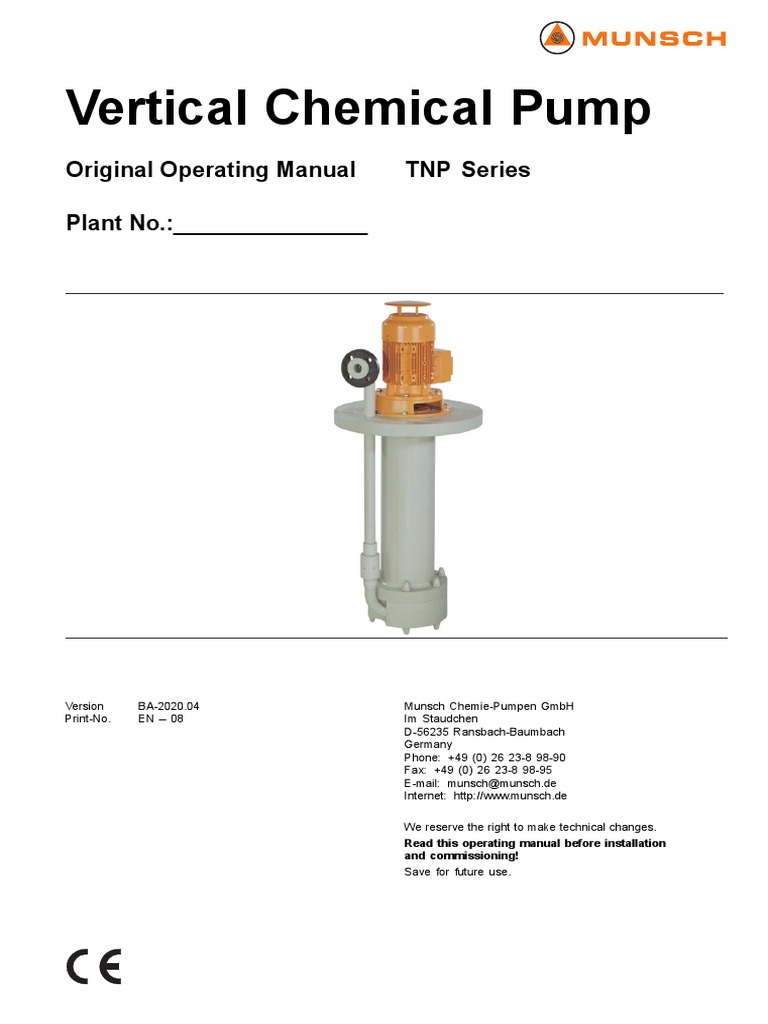 Vertical Chemical Pump: Original Operating Manual Plant No.: - TNP ...