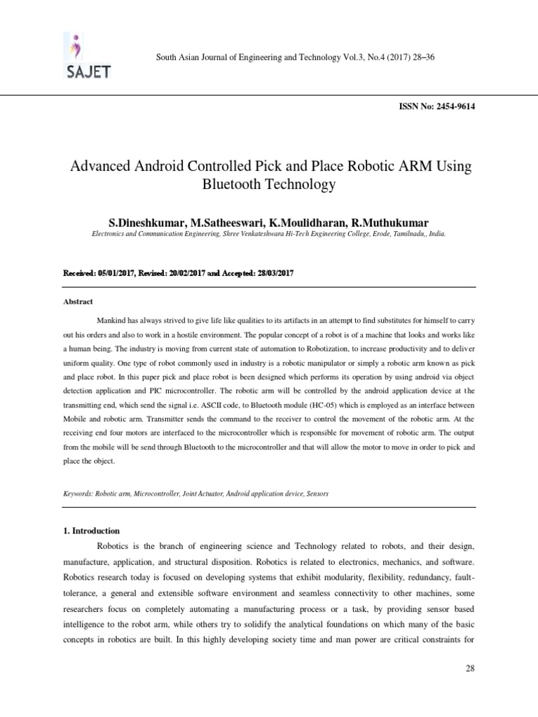 Advanced Android Controlled Pick and Place Robotic ARM Using Bluetooth ...
