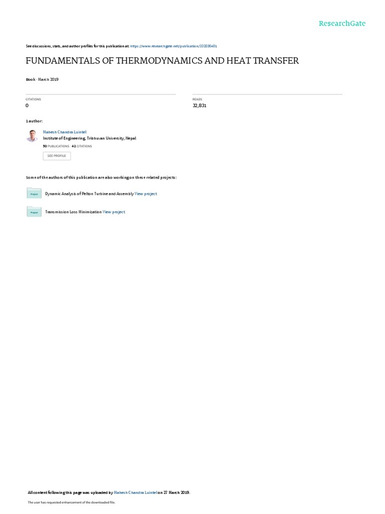 Fundamentals of Thermodynamics and Heat Transfer: March 2019 | PDF ...