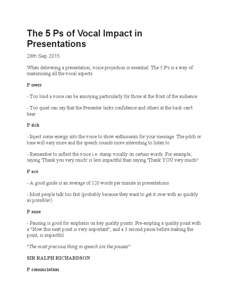 The 5 Ps of Vocal Impact in Presentations | PDF