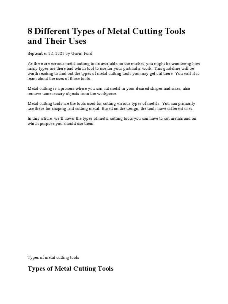 Types of Metal Cutting Tools Explained | PDF | Metals | Machining