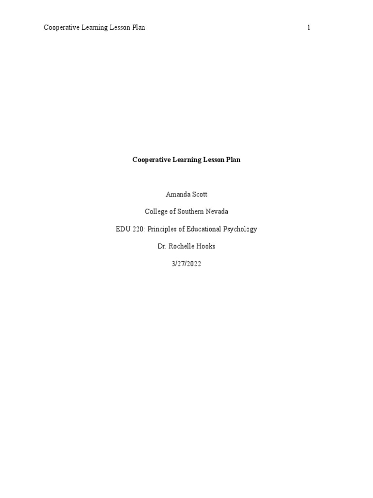 Cooperative Learning Lesson Plan | PDF | Lesson Plan | Communication