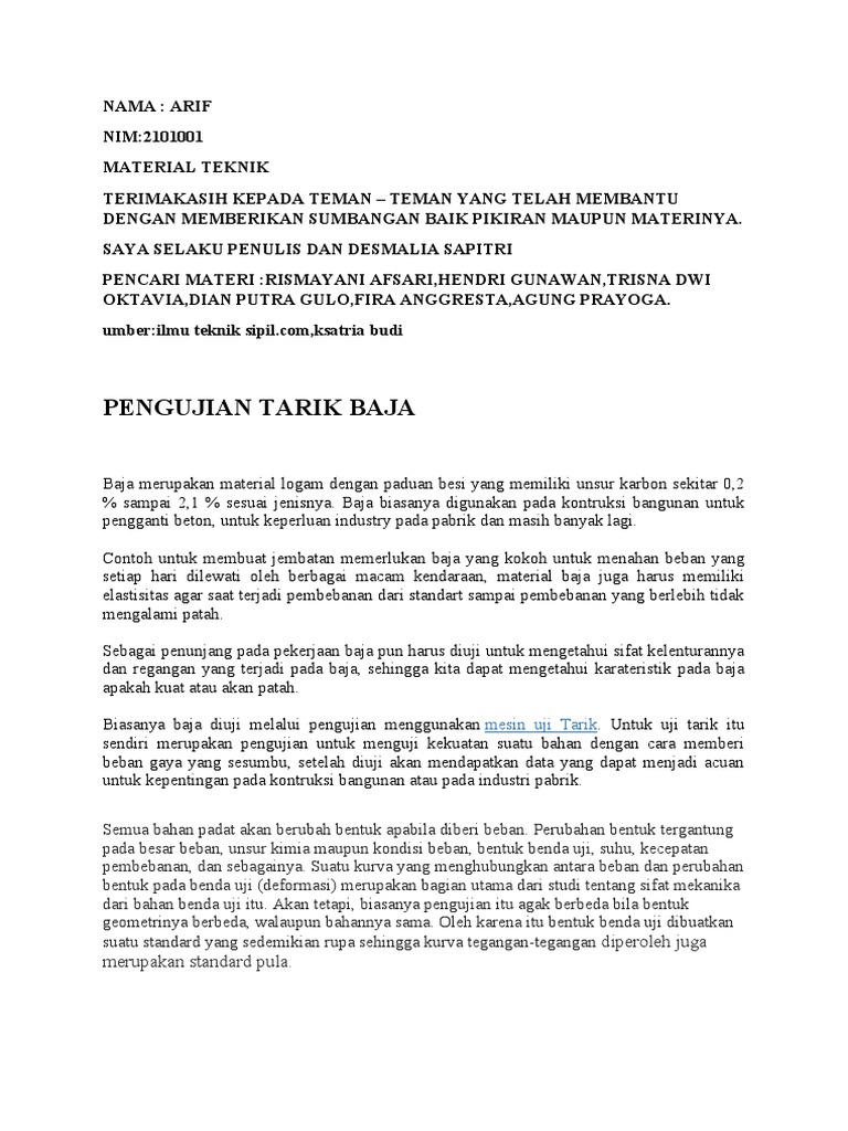 Pengujian Tarik Baja: Metode dan Hasil | PDF | Teknologi & Rekayasa