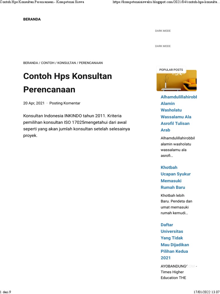 Contoh Hps Konsultan Perencanaan - Kompetensi Siswa | PDF