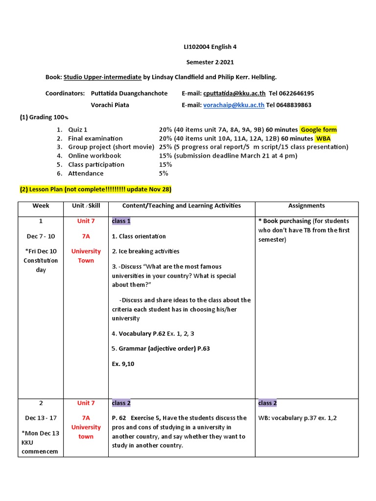 LI102004 English Course Overview 2021 | PDF | Sentence (Linguistics ...