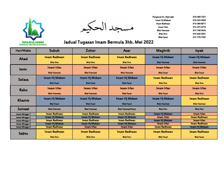 Jadual Imam Dan Bilal Mei2022 | PDF