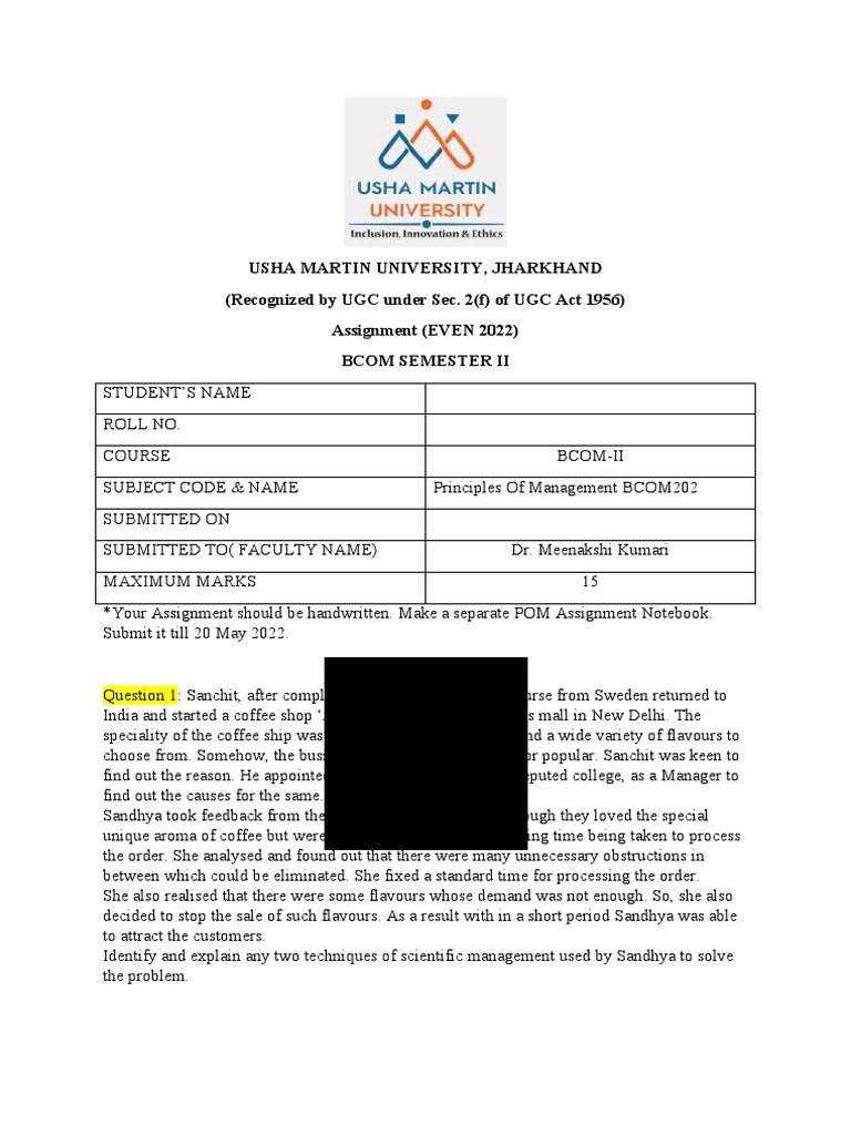 Bcom-II Pom Assignment | PDF