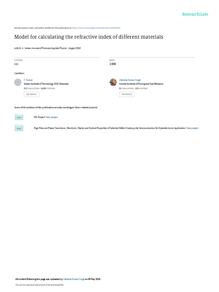 Model For Calculating The Refractive Index of Diff | PDF | Band Gap | Refractive Index