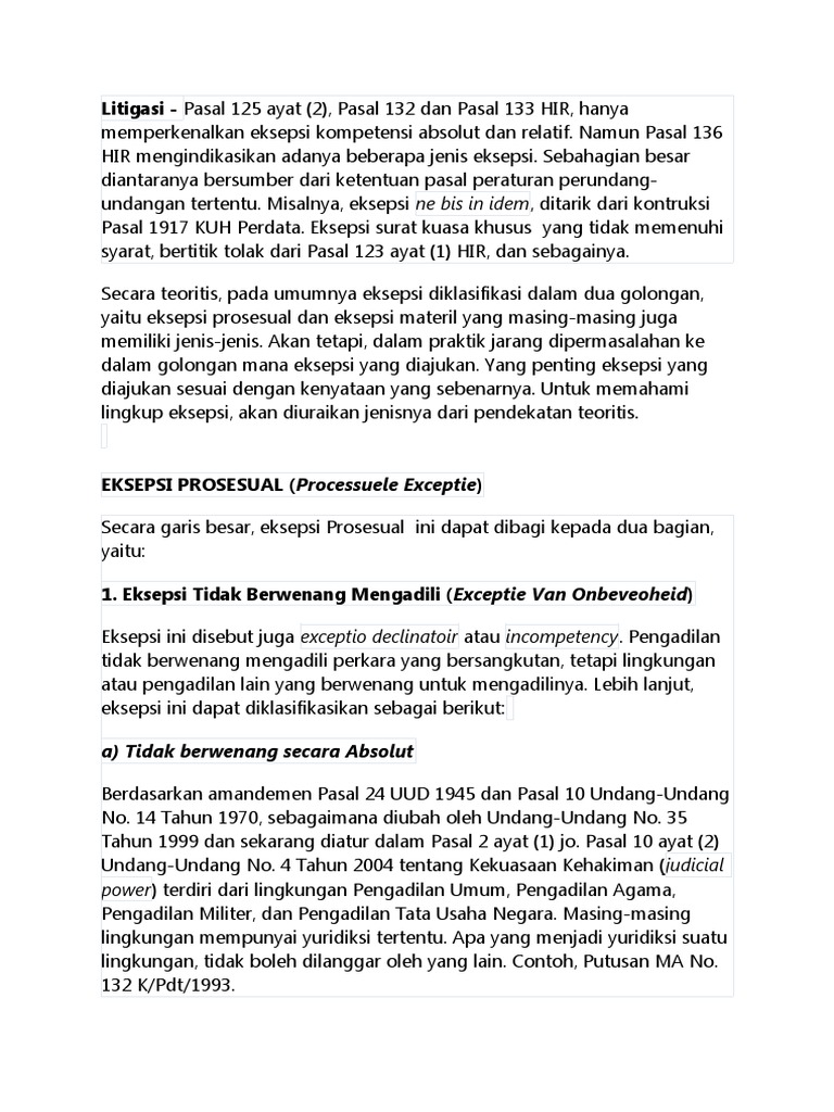 Jenis Eksepsi Dalam Hukum Perdata | PDF