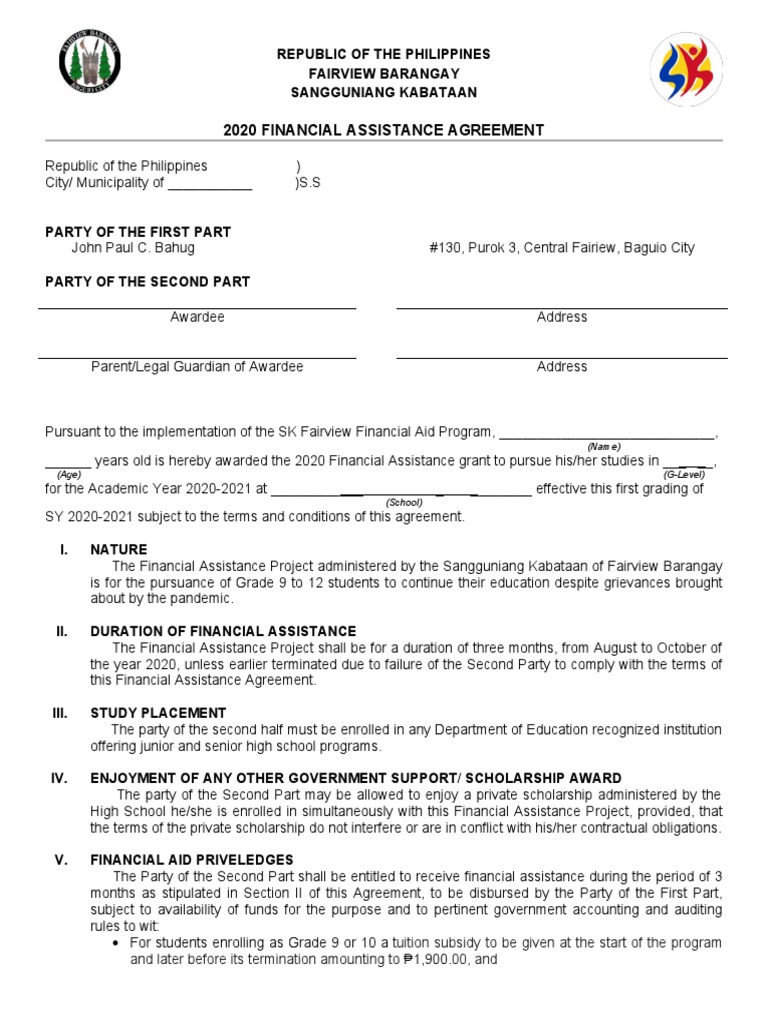 2020 Financial Assistance Agreement | PDF | Justice | Crime & Violence