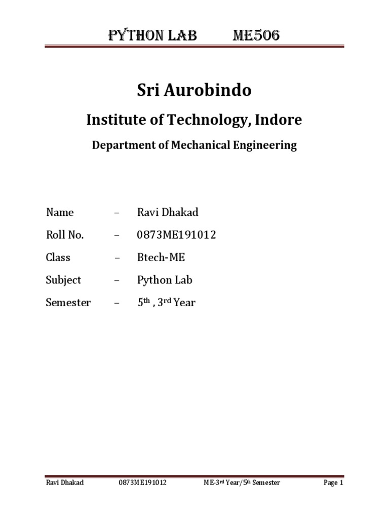 Sri Aurobindo: Python Lab ME506 | PDF | Control Flow | Software Development