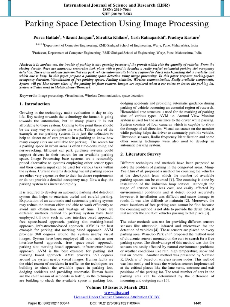Parking Space Detection Using Image Processing Pdf Deep Learning 8338