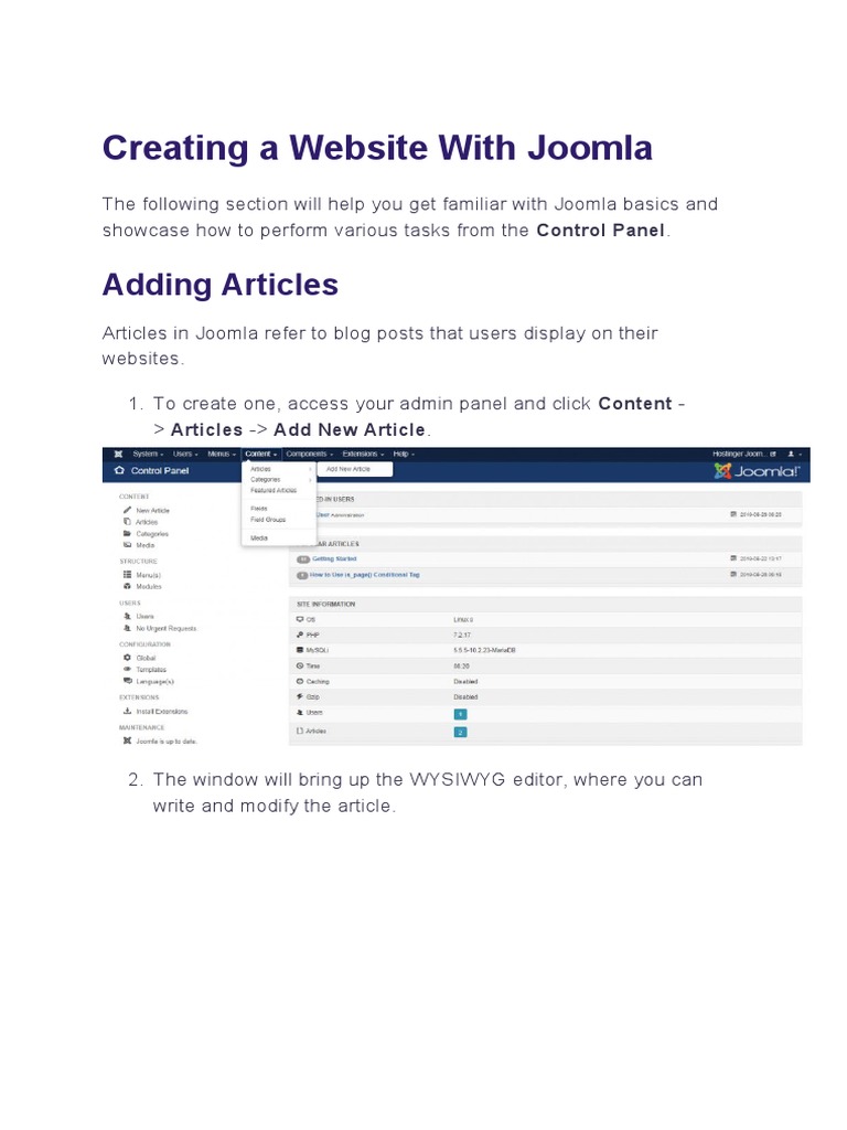 Creating A Website With Joomla | PDF | Websites | Joomla