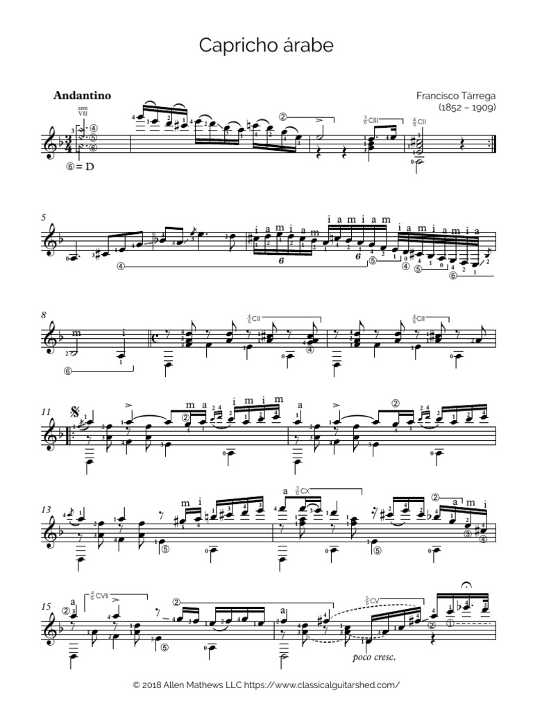 Francisco Tarrega - Capricho Arabe - No Tab | PDF | Guitare classique