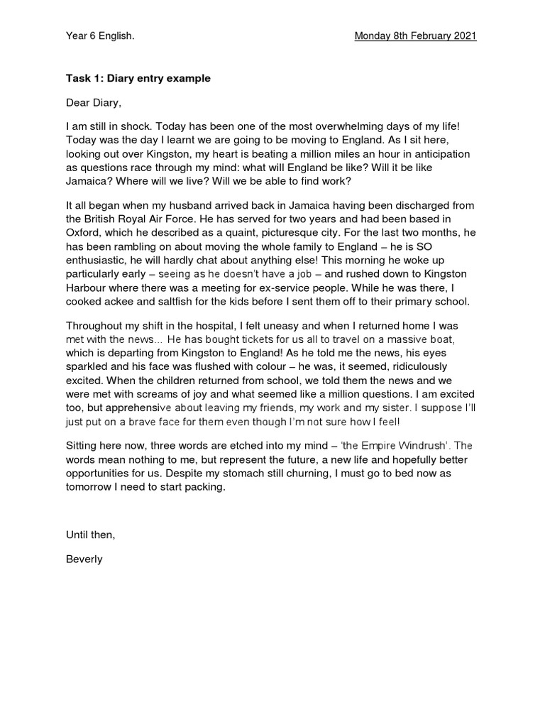 Task 1: Diary Entry Example | PDF