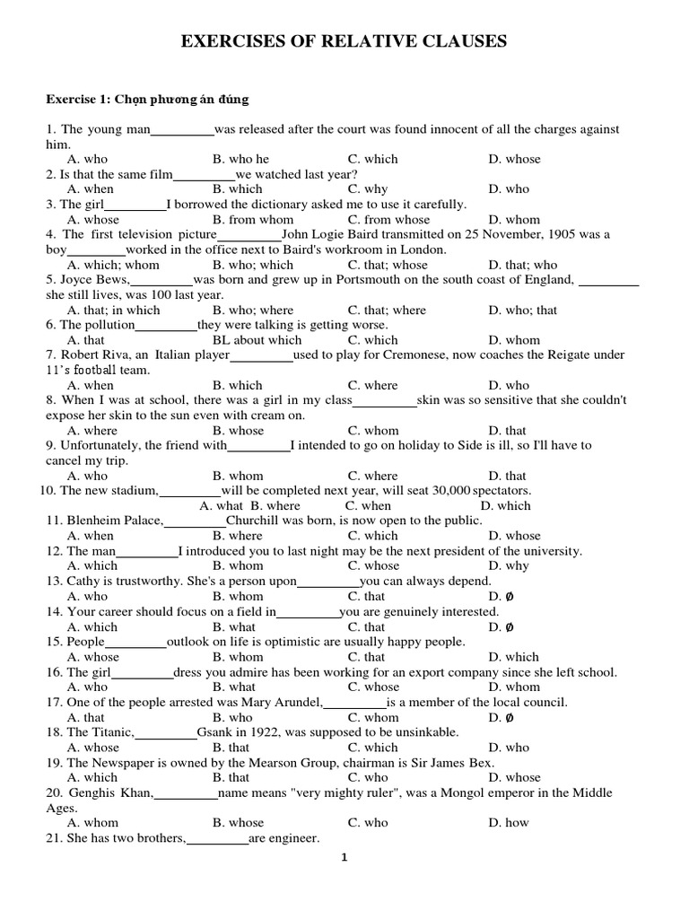 Exercises of Relative Clauses | PDF
