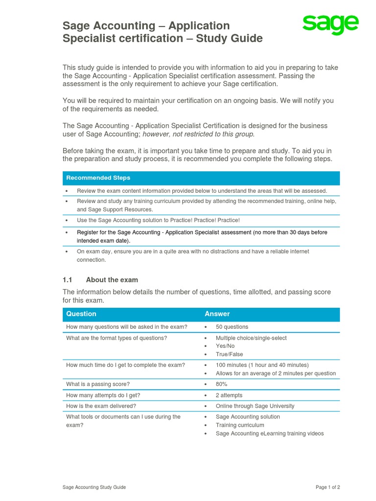 Sage Accounting Application Specialist Study Guide v2 | PDF | Test ...