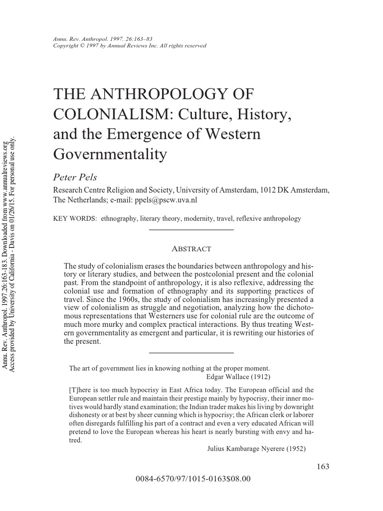 PELS, Peter - The Anthropology of Colonialism | Download Free PDF ...