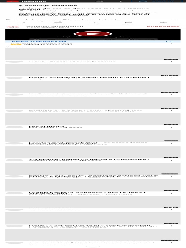 French Lesson Chez Le Médecin - YouTube | PDF