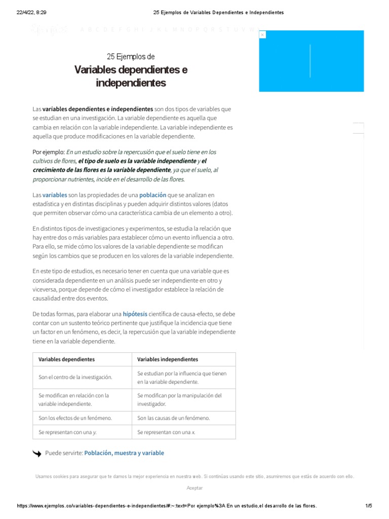 25 Ejemplos de Variables Dependientes e Independientes | PDF ...