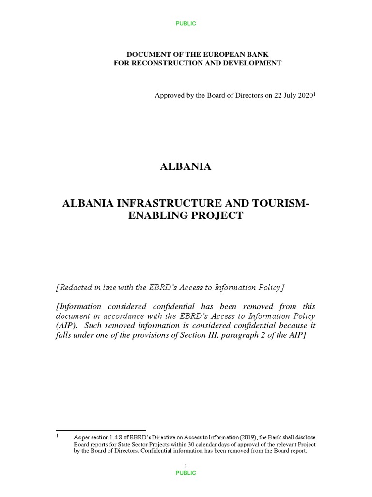 Albania Infrastructure and Tourism-Enabling Project Board Report (Final ...