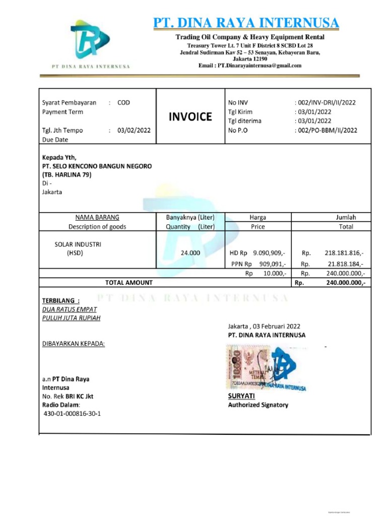 02 Invoice Pt. Selo Kencono Bangun Negoro (24 KL A) | PDF