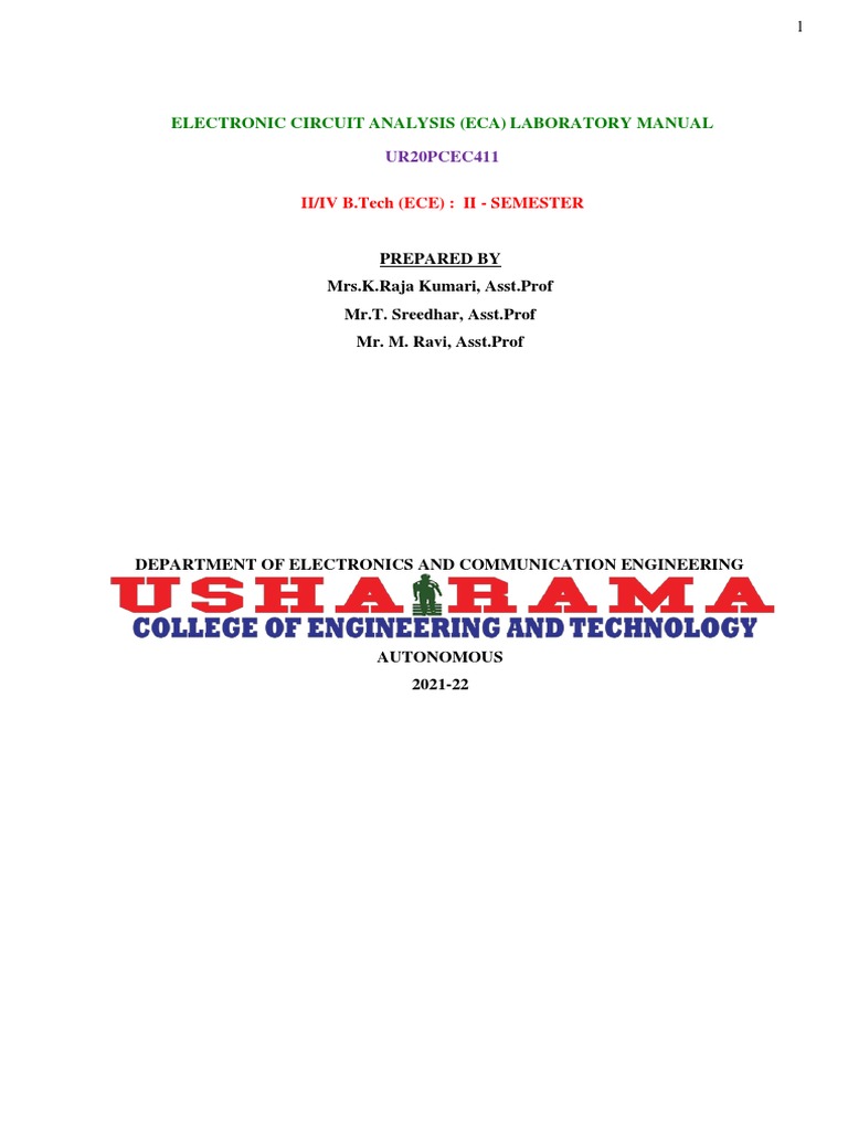 ECA Lab Manual-Sreedhar2 | PDF | Amplifier | Electronic Oscillator