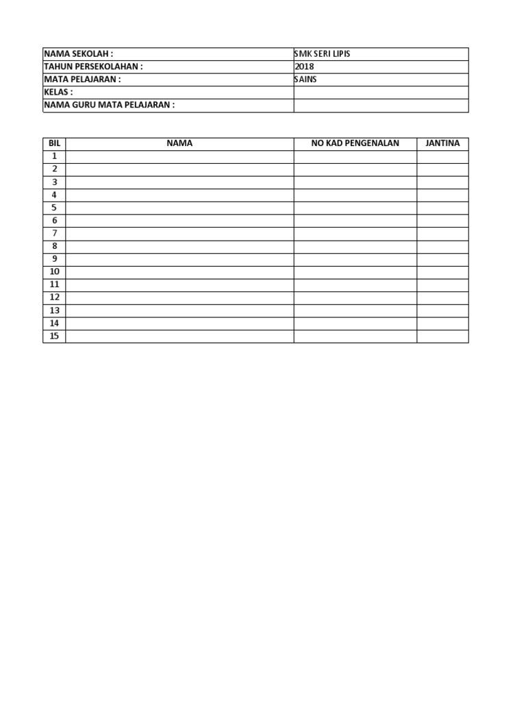 Borang Rekod Transit Tingkatan 1 2021 | PDF