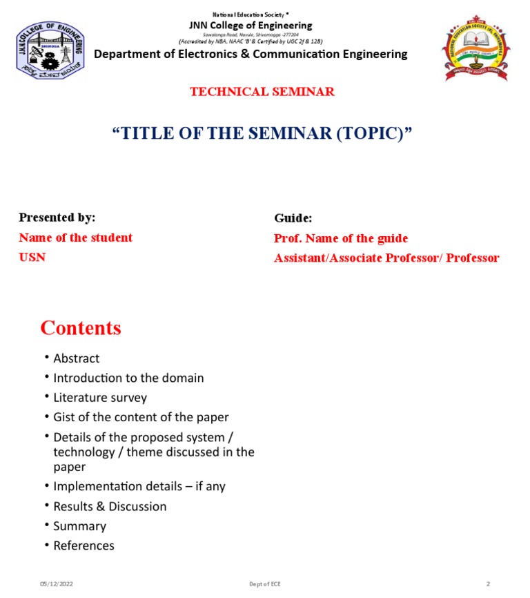 "Title of The Seminar (Topic) ": Department of Electronics ...