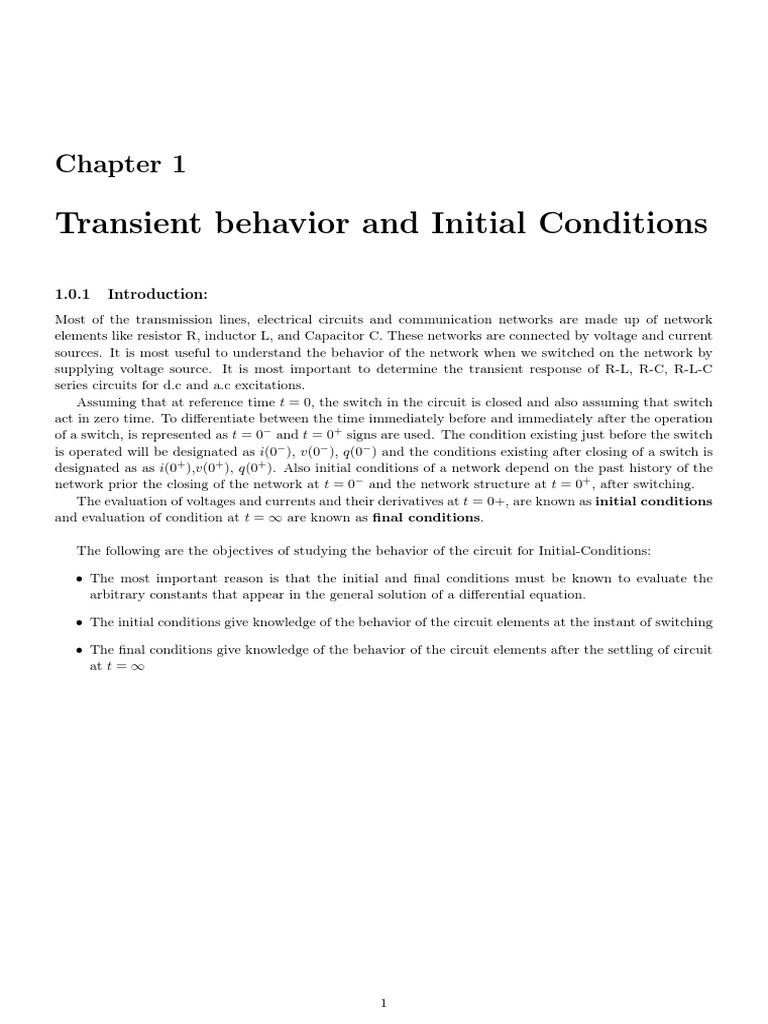 Transient Behavior and Initial Conditions | PDF | Electrical Network ...
