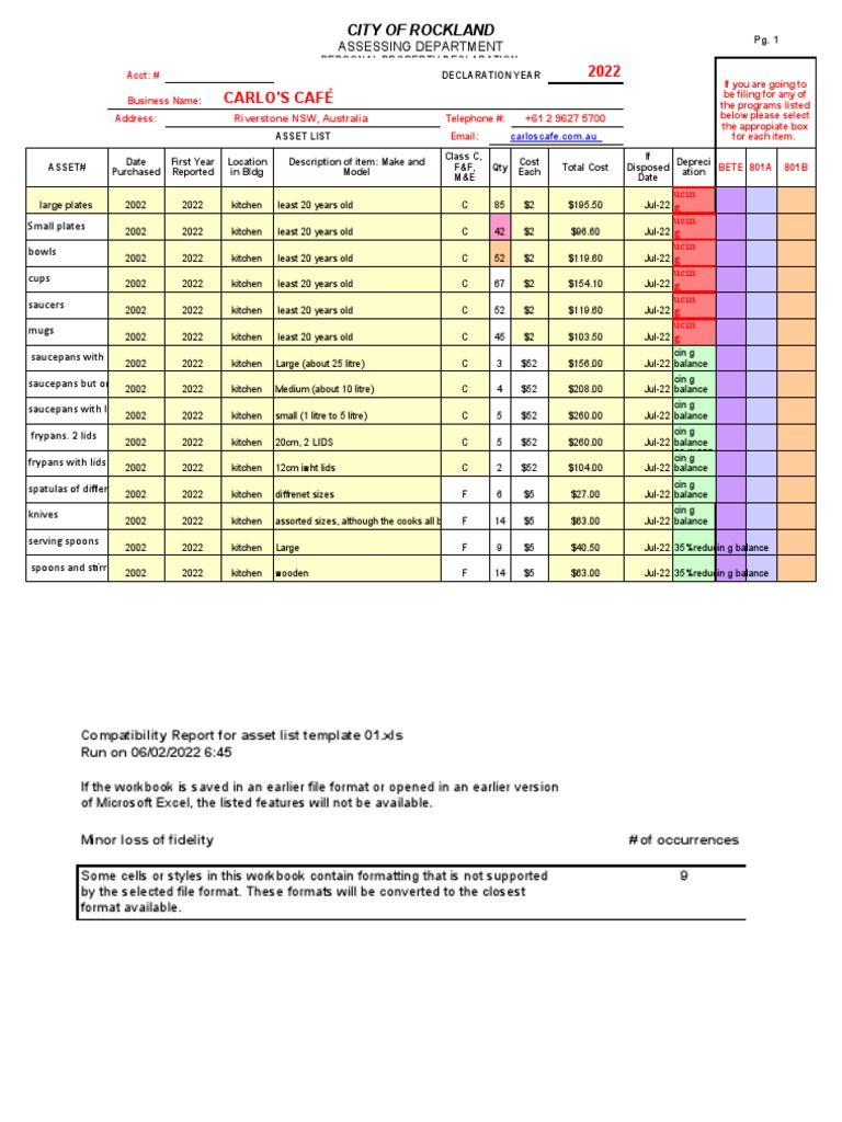 Asset List Template 01 | PDF | Microsoft Excel | Computing