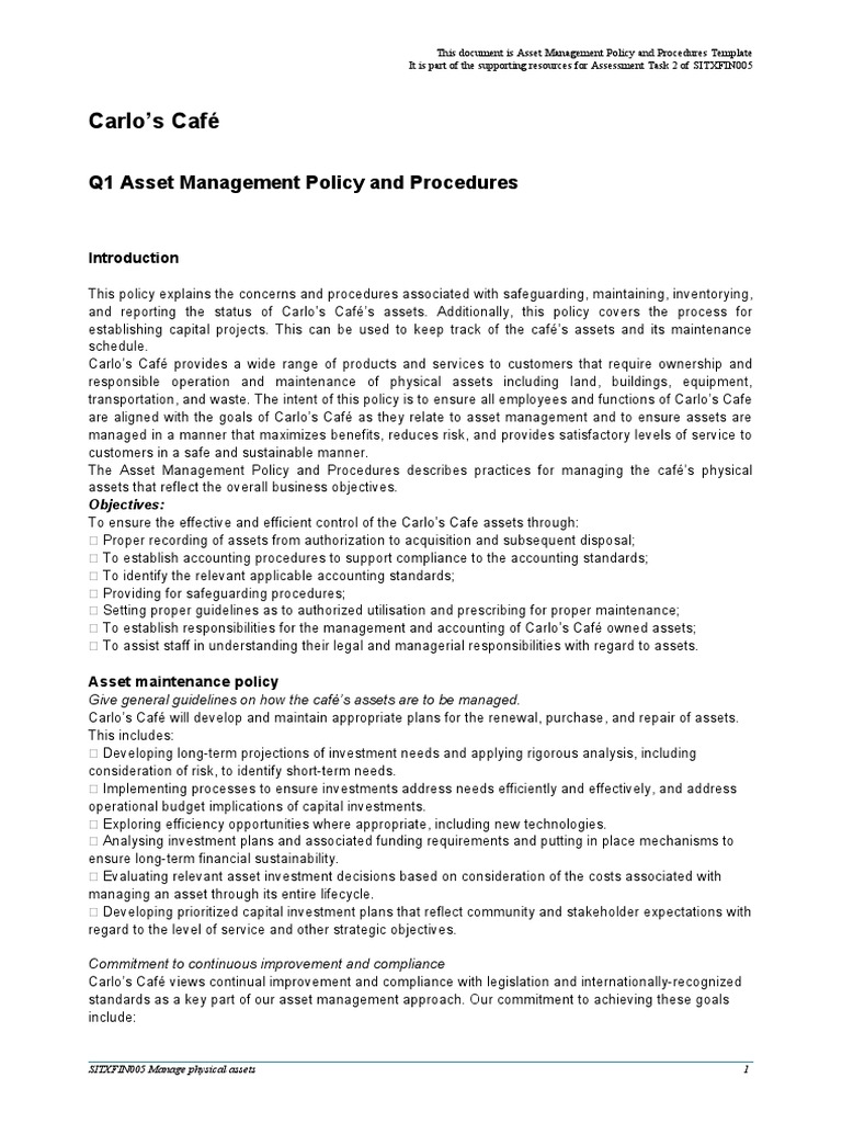 Asset Management Policy and Procedures Template | PDF | Asset ...