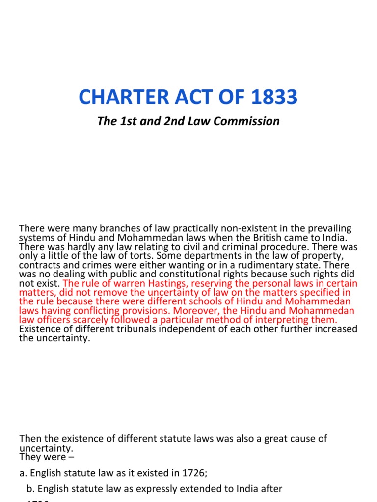 An Overview of the Charter Act of 1833 and the Work of the First and ...