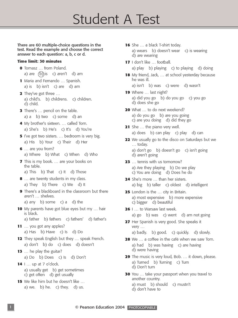 Student A Test: Photocopiable | PDF