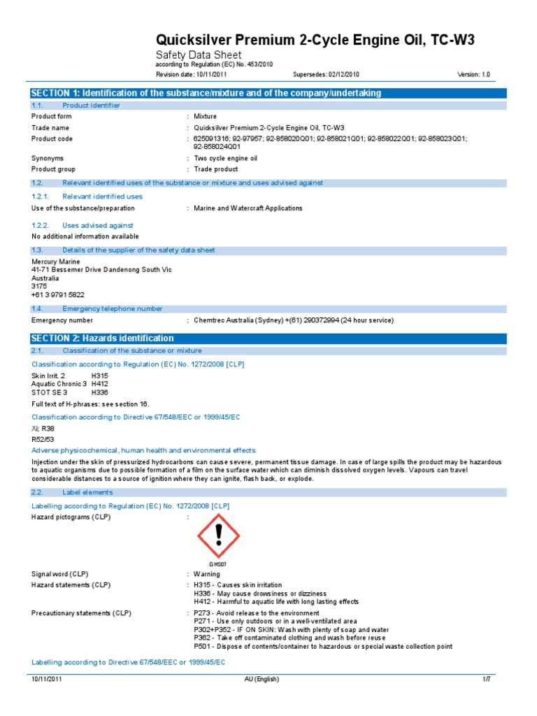Quicksilver Premium 2-Cycle Engine Oil, tc-w3 (Au) en | PDF ...