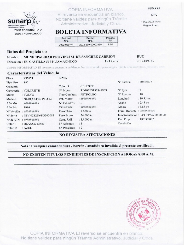 Boleta + Ficha Inf Téc 002-2022 | PDF