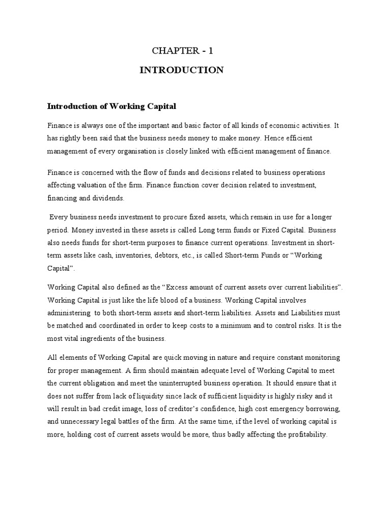 Chapter - 1: Introduction of Working Capital | PDF | Working Capital ...
